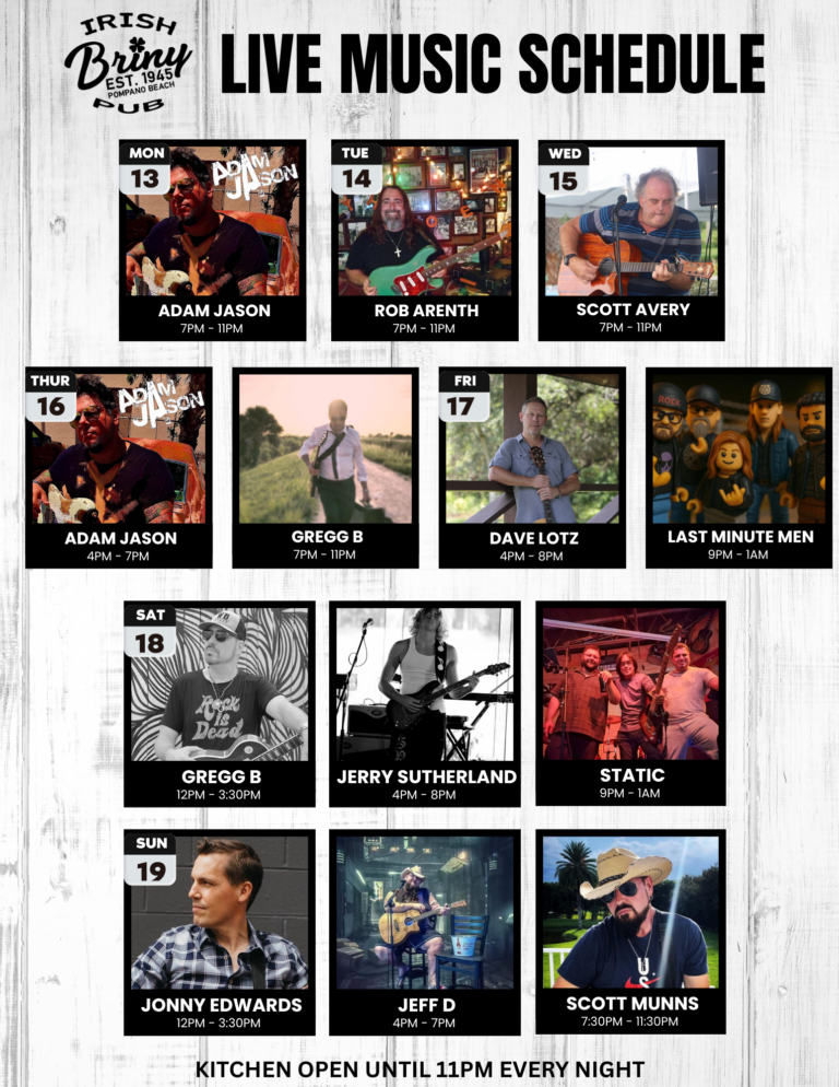 Live Music Schedule - Briny Irish Pub